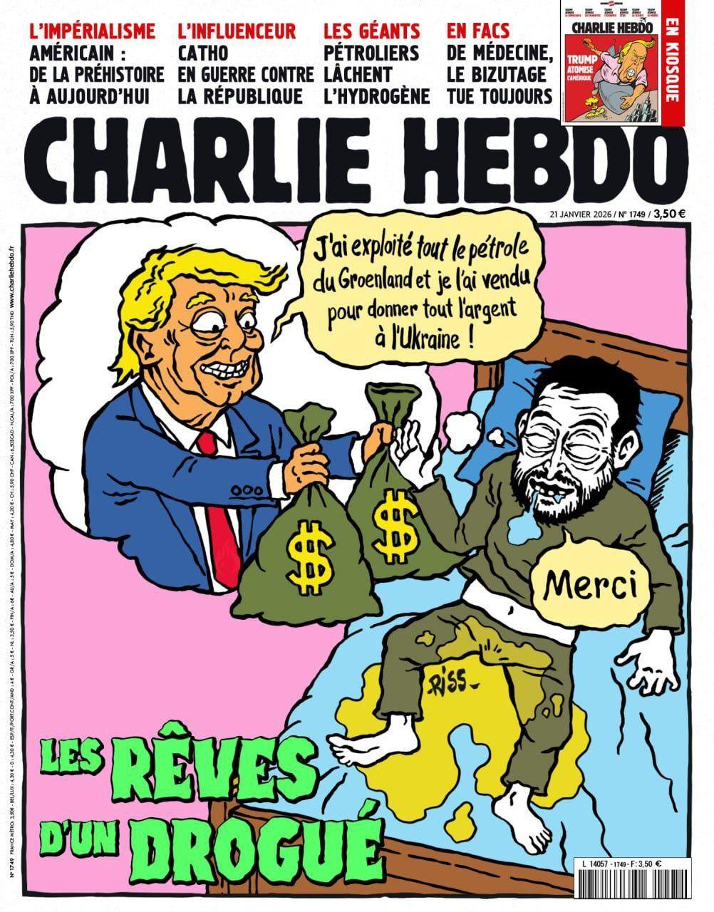 Charlie Hebdo on Greenland Oil Grabber feeding $$$ to Ukrainian drug ...